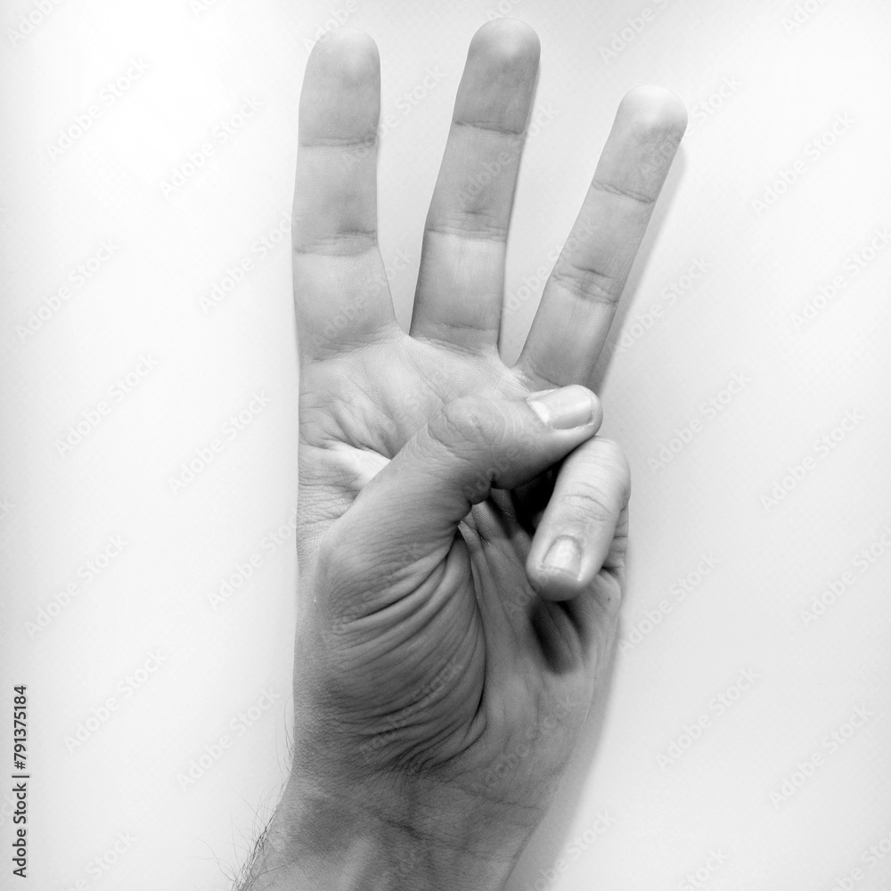 Letter W in American Sign Language (ASL) for deaf people, black and ...