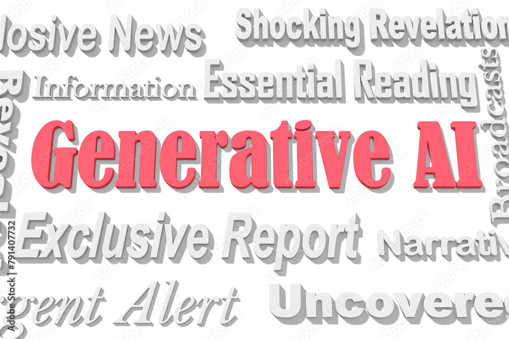 Generative AI text at the center of the newspaper headline cloud ...