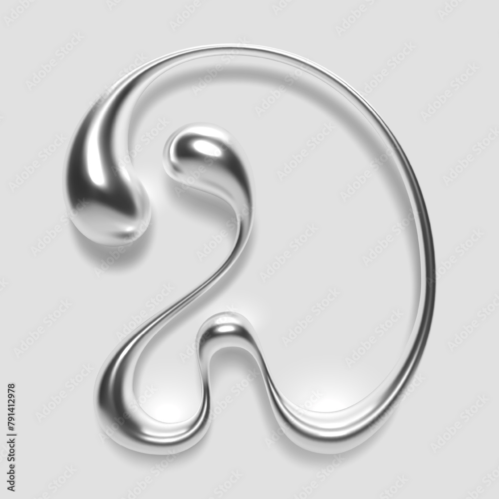 3D melted liquid metal letter D, English alphabet, with a glossy ...