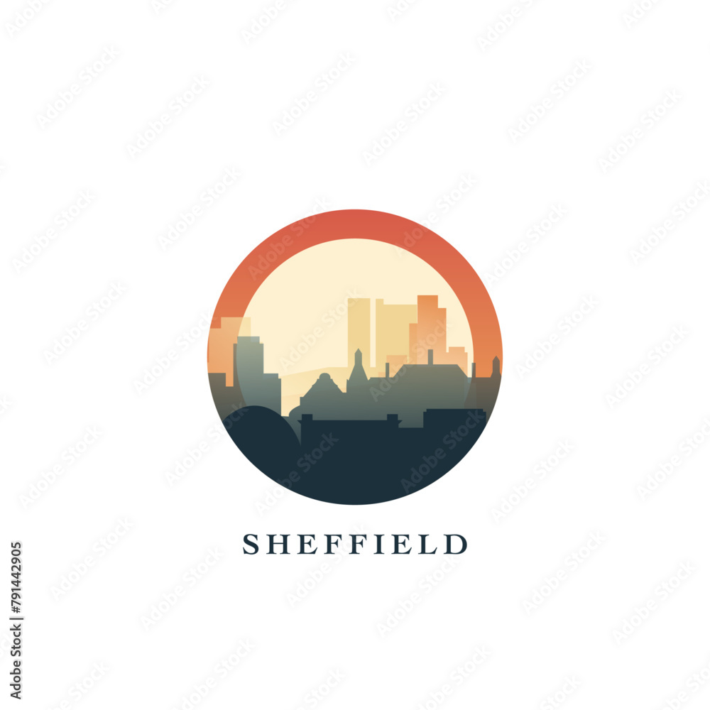 Uk Sheffield cityscape, gradient vector badge, flat skyline logo, icon ...