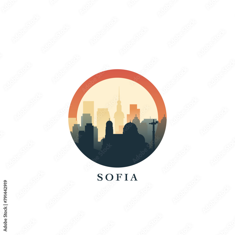 Sofia cityscape, gradient vector badge, flat skyline logo, icon. Bulgaria city round emblem idea ...
