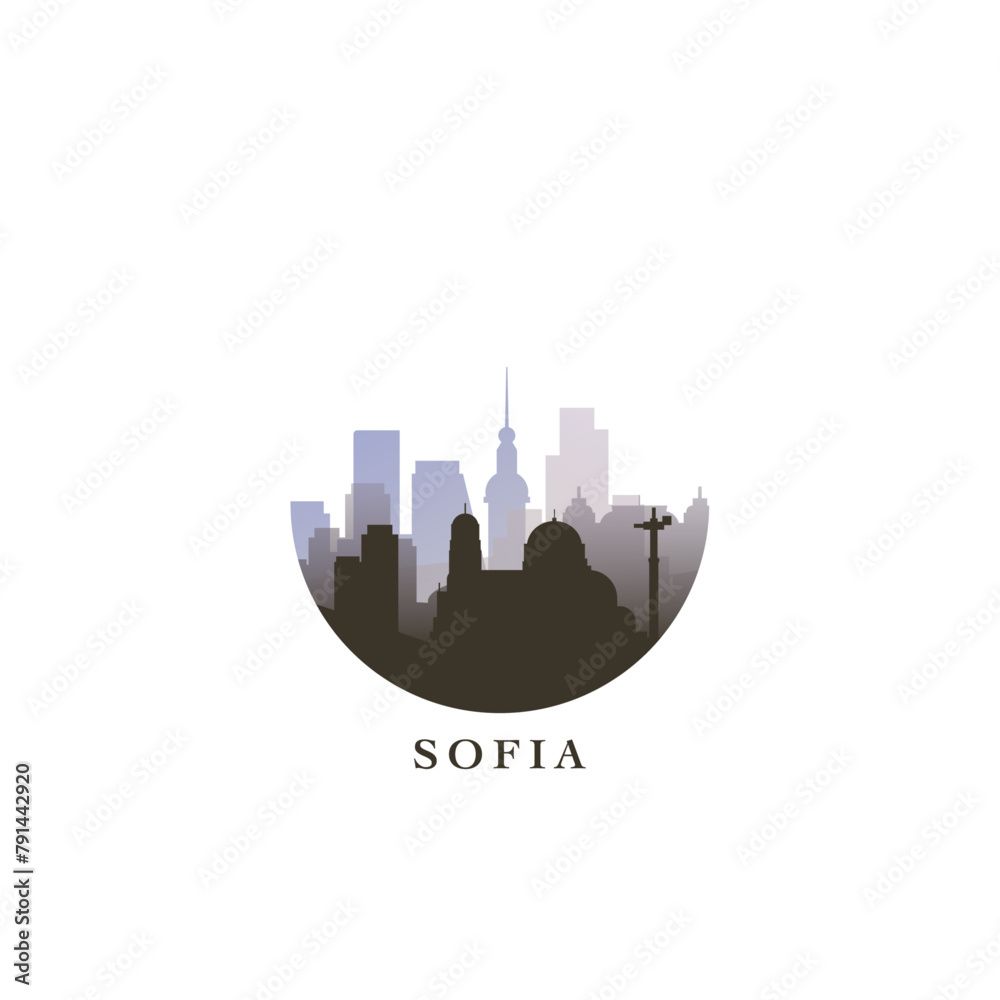 Sofia cityscape, gradient vector badge, flat skyline logo, icon ...