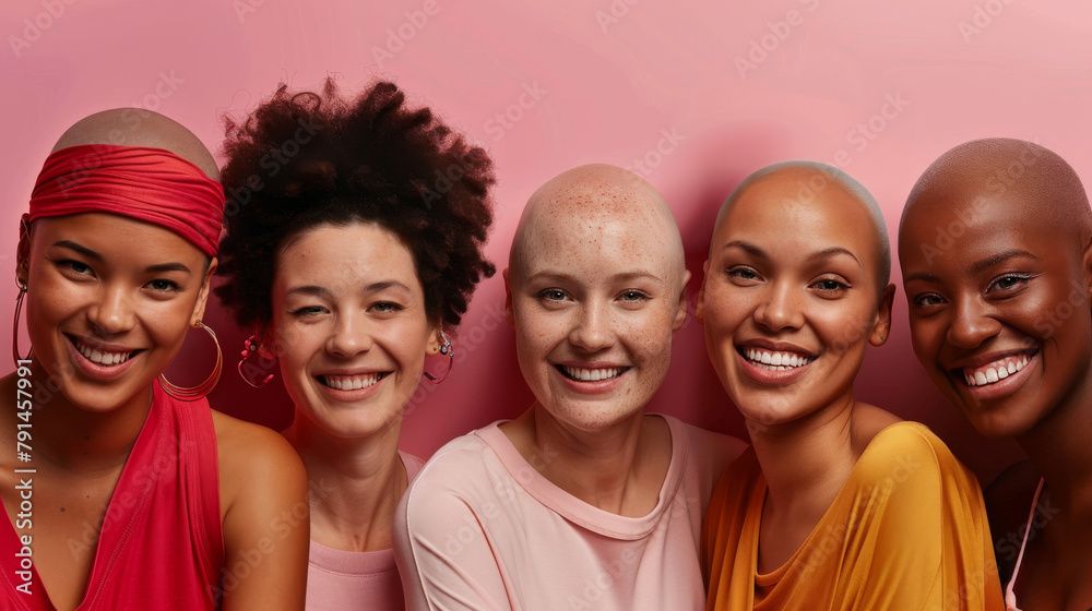 Cheerful different aged women with shaved heads after chemotherapy ...