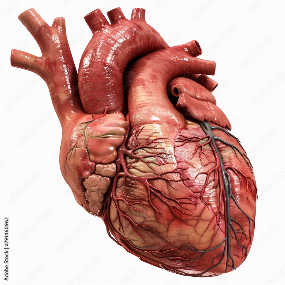 Highly detailed image of a human heart, featuring atria, ventricles ...