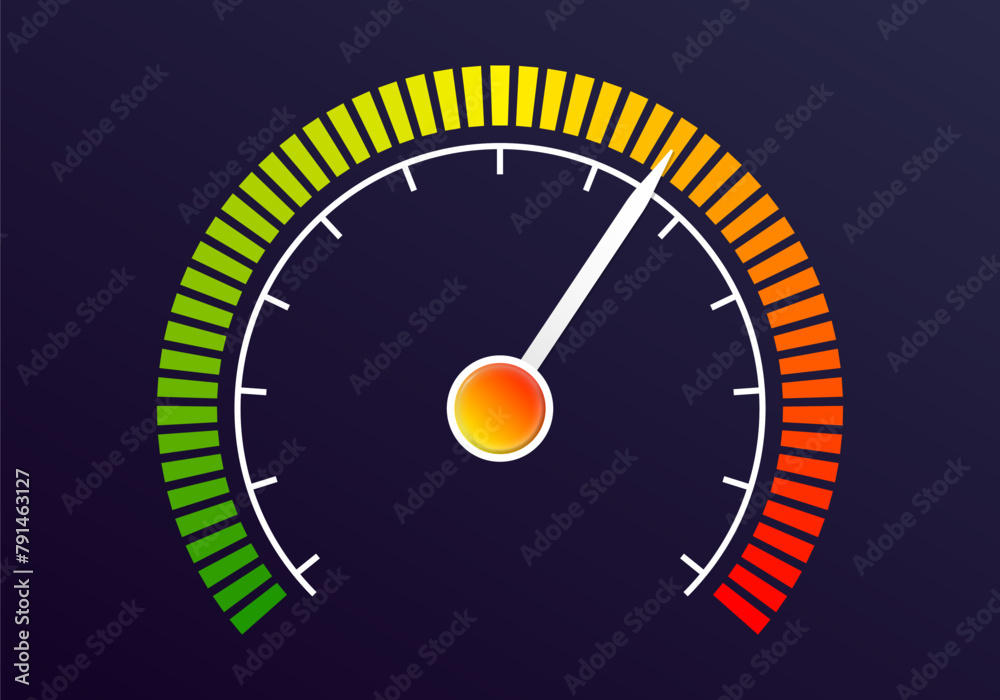 Speedometer icon. Gauge, speed meter, risk indicator with arrow and ...
