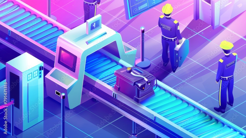 Security check banner. Police control security before boarding. Modern ...