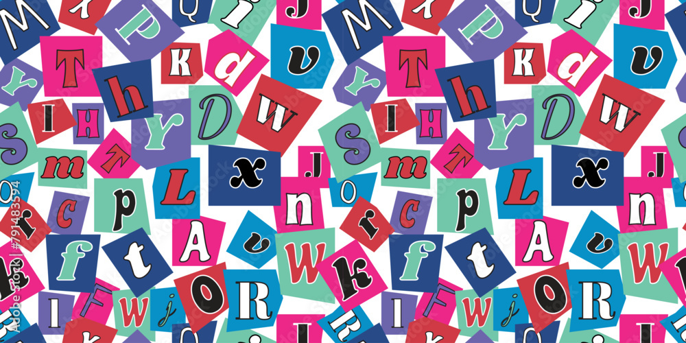 Vector seamless pattern of newspaper cut random letters. Magazine color ...