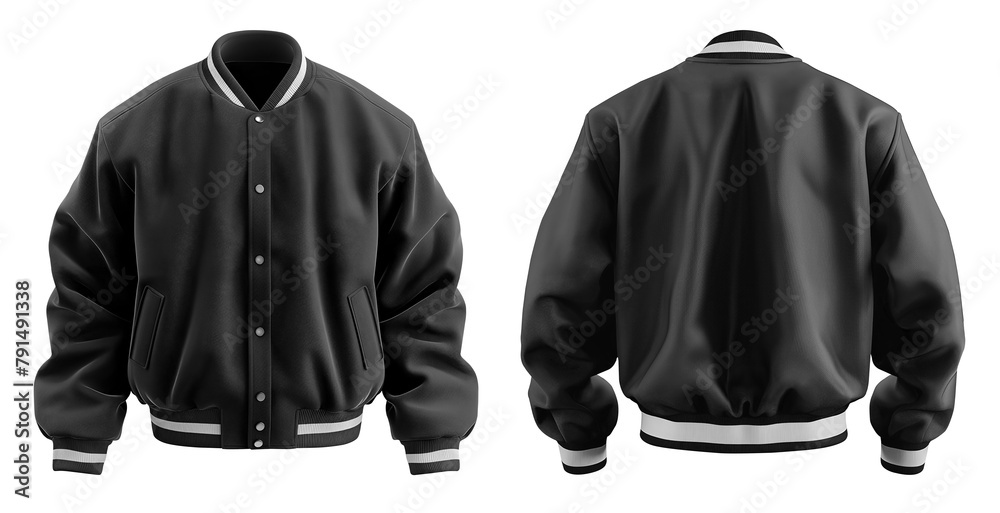 Set of black Oversized Baseball Bomber varsity jacket with ribbed strip ...