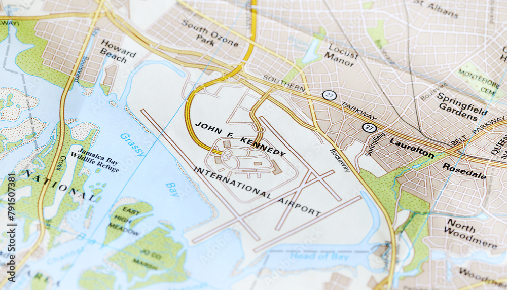 Detailed Closeup macro view of John F. Kennedy international Airport ...