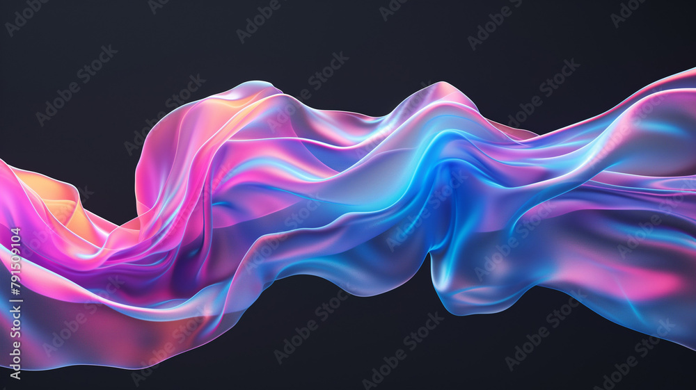 Smooth waves of colorful holographic fabric background, abstract banner ...