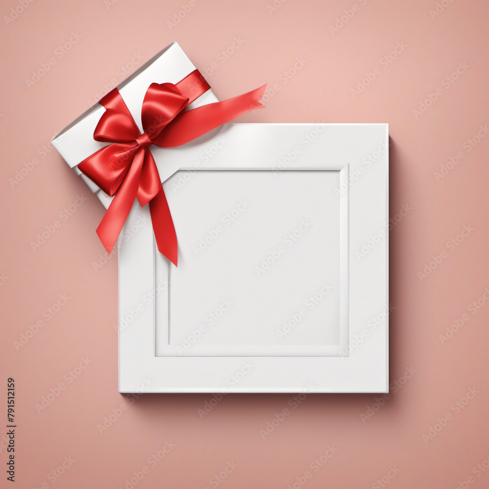 Hanging gift box frame border with red ribbon Stock Photo | Adobe Stock