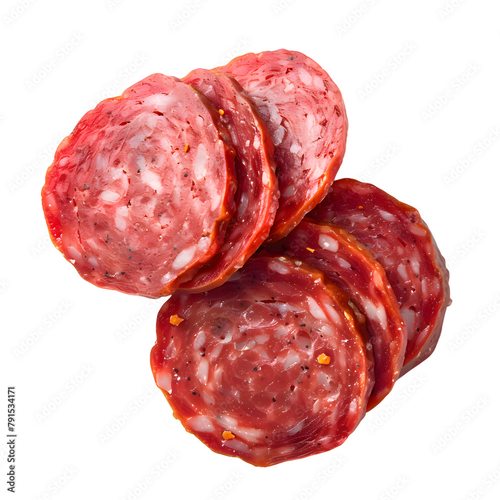 Salami slice top view isolated on transparent background Stock Photo ...