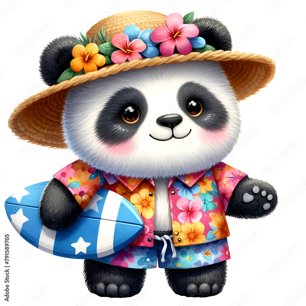 Watercolor Summer PandaClipart, Panda Clipart, Summer Beach PNG, Ocean ...