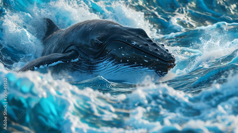 ภาพประกอบ Stock Majestic Humpback Whale Breaching the Ocean Surface ...
