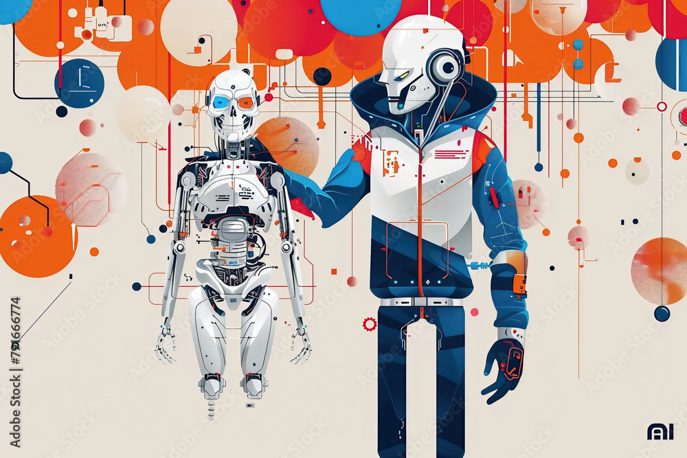 Conceptual illustration of a human interacting with an AI robot. Who ...
