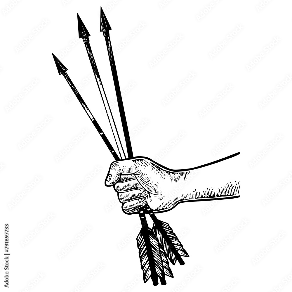 Hand with arrows vintage engraving PNG illustration. Scratch board ...