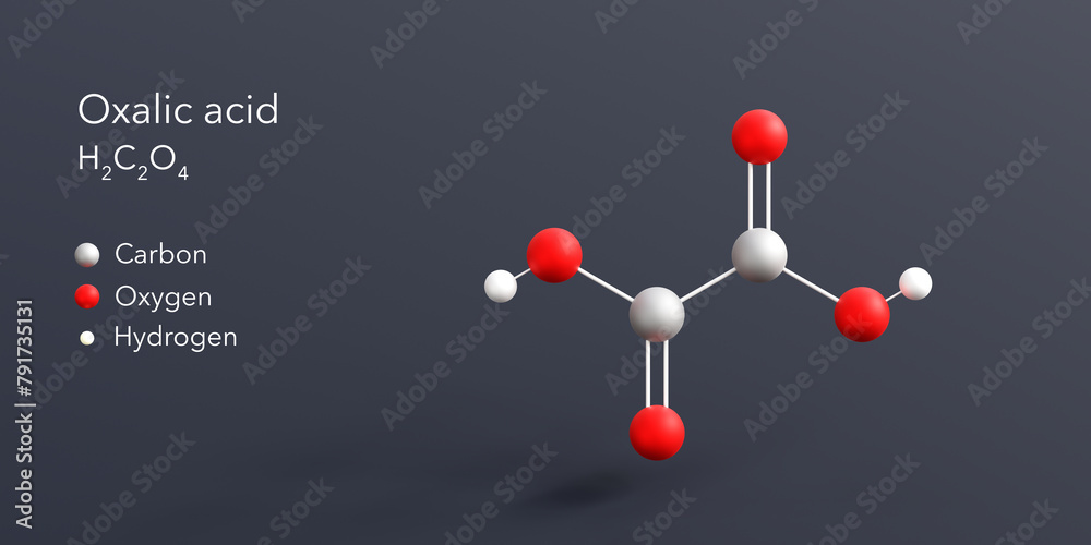 oxalic acid molecule 3d rendering, flat molecular structure with ...