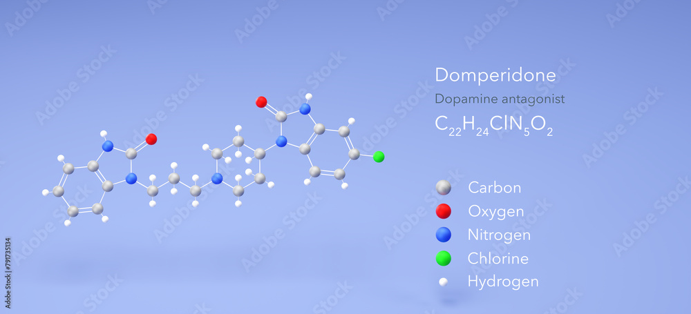 domperidone molecule, molecular structures, motilium, 3d model ...