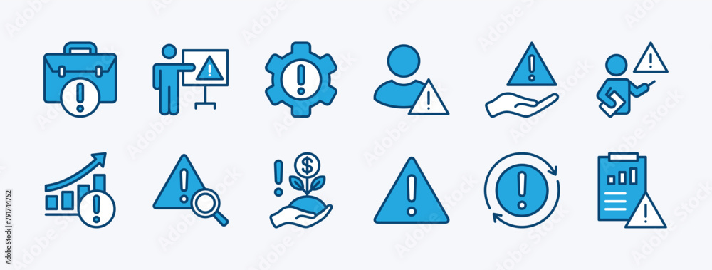 Set of business management risk icon. Containing warning or caution ...