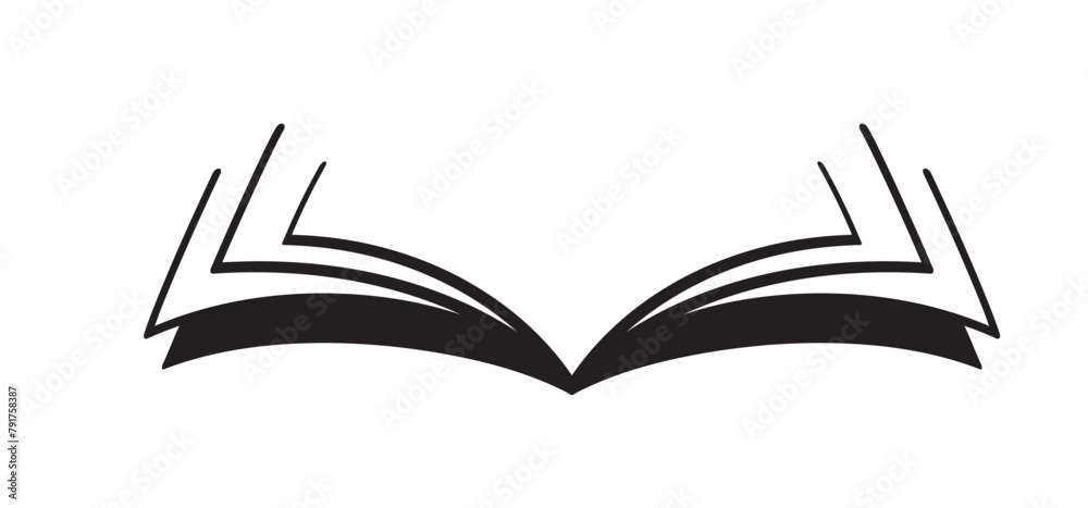 Cartoon open book and pages. Education concept. Line drawing. Opened ...