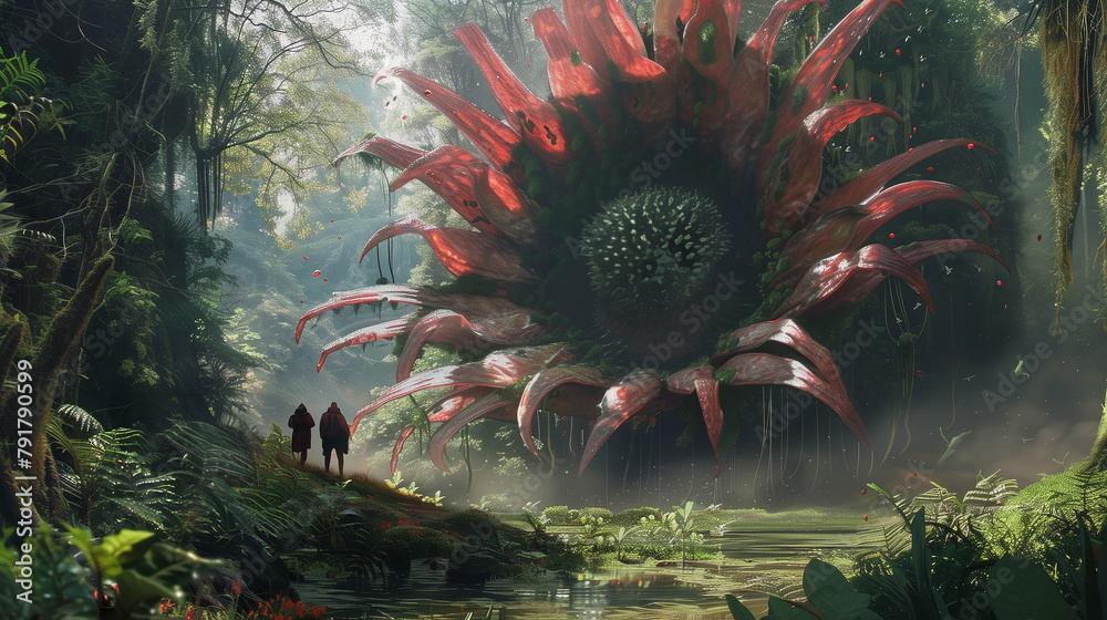 adventurers stumble upon a clearing dominated by a colossal man-eating ...