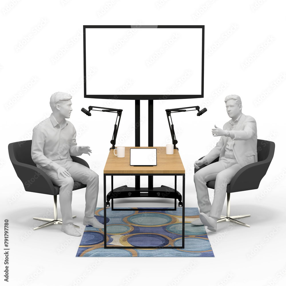 3d illustration podcast studio interview talkshow using microphone with ...
