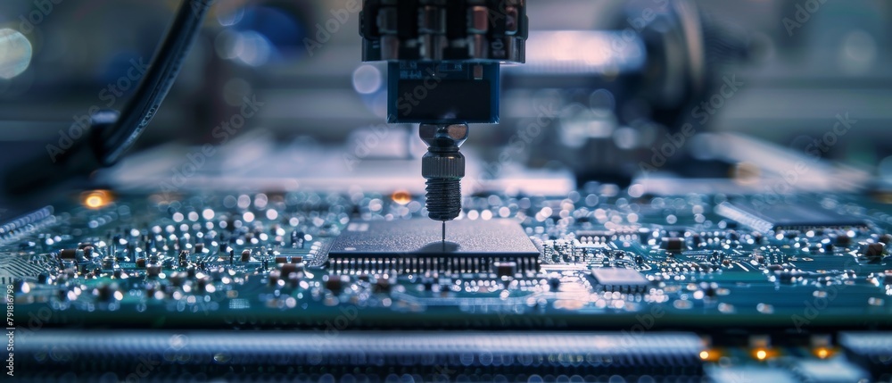 Electronic factory machine at work: At bottom, Surface Mounted ...