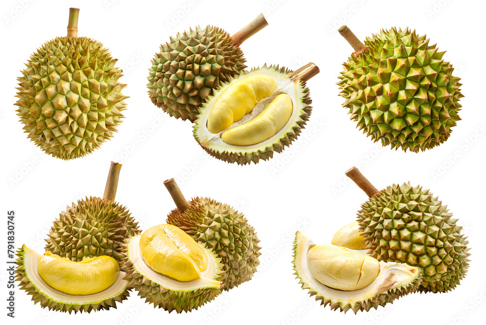Стоковое фото «Durian durians fruit, many angles and view side top ...
