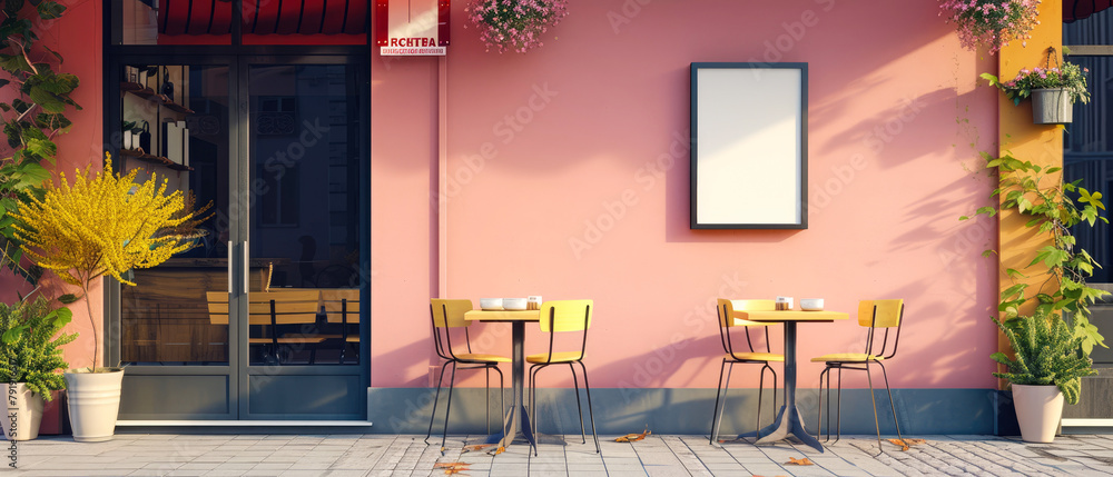 Facade of street store, cafe, coffee shop, restaurant with empty sign ...