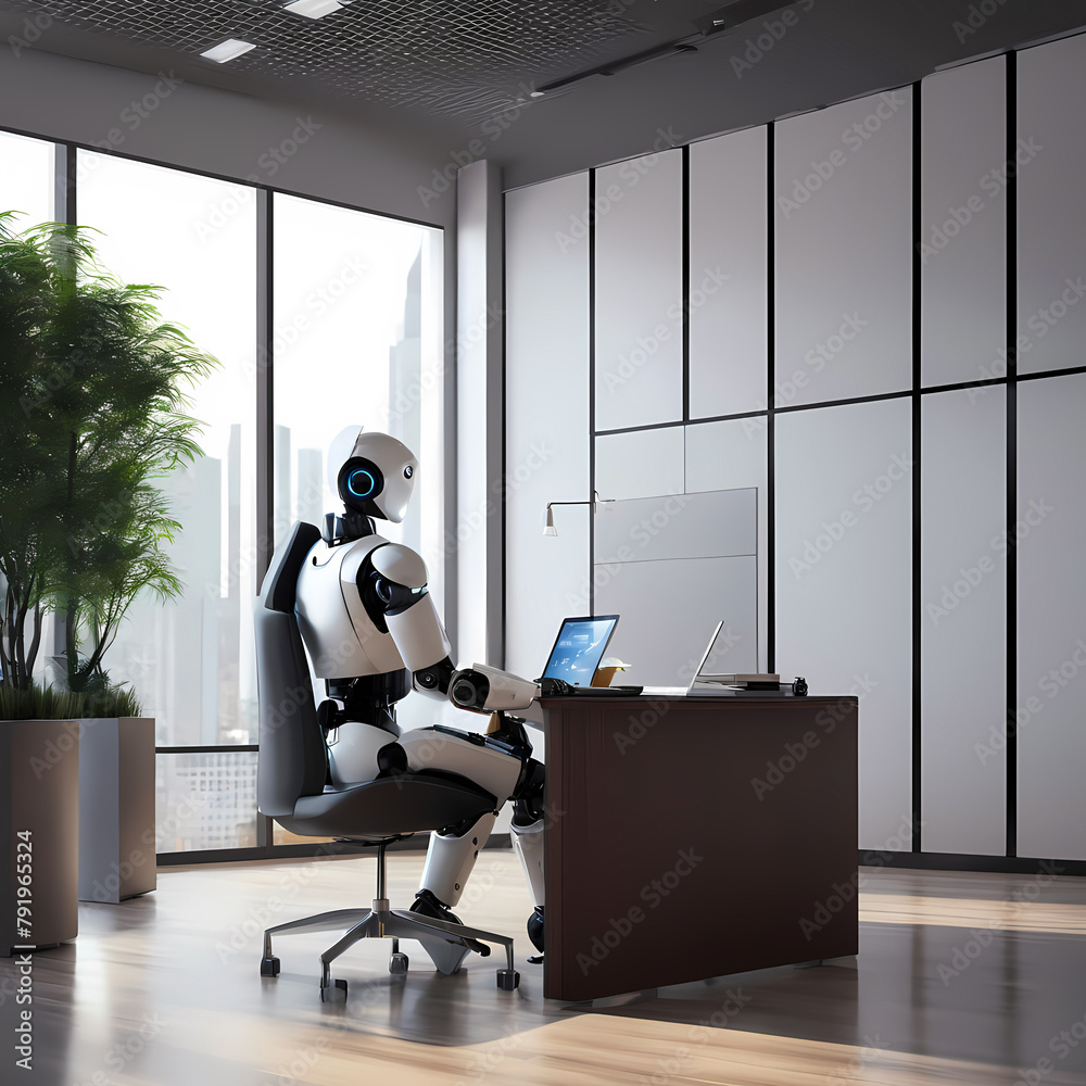 robot waiting in a modern office for a job interview, ai artificial ...
