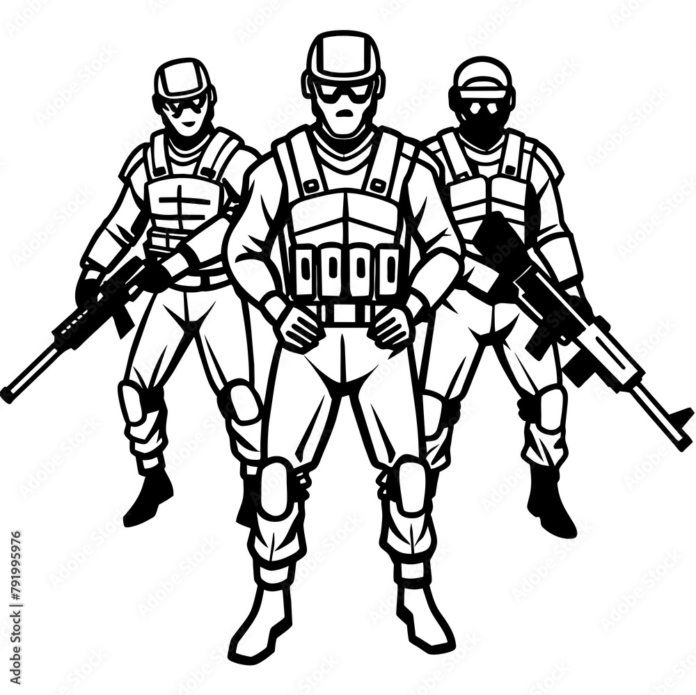 Special forces tactical team of three in action, unmarked and ...