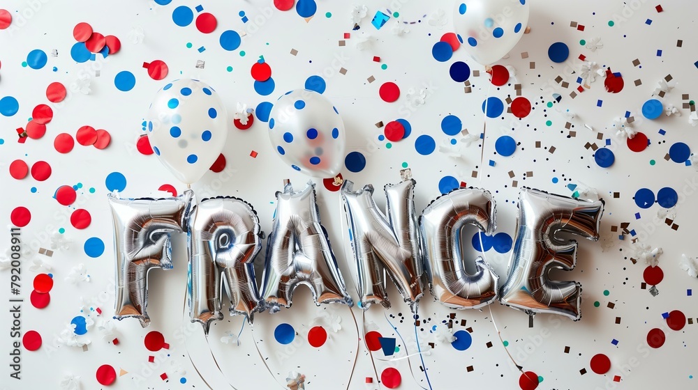 France theme foil balloons in blue white and red color shaped text ...