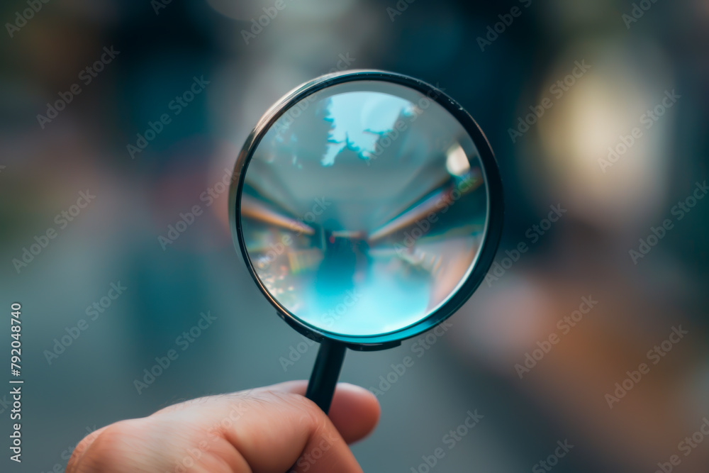 Стоковая иллюстрация «A person is holding a magnifying glass and ...