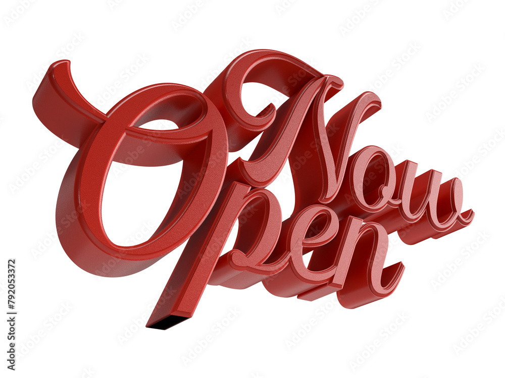 Isolated 3D NOW OPEN Word in Red Color on White Background, Larger Than ...