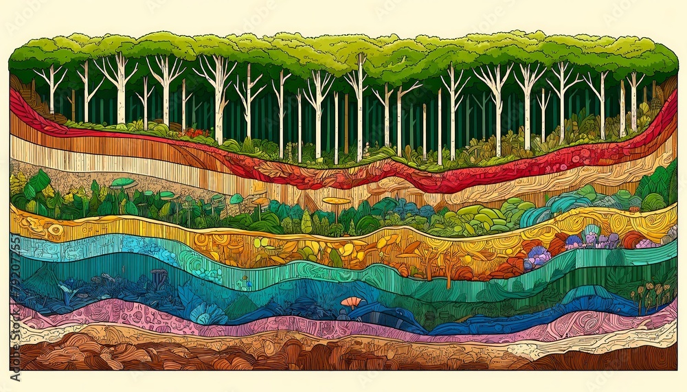 This illustration captures the vertical stratification of a forest ...