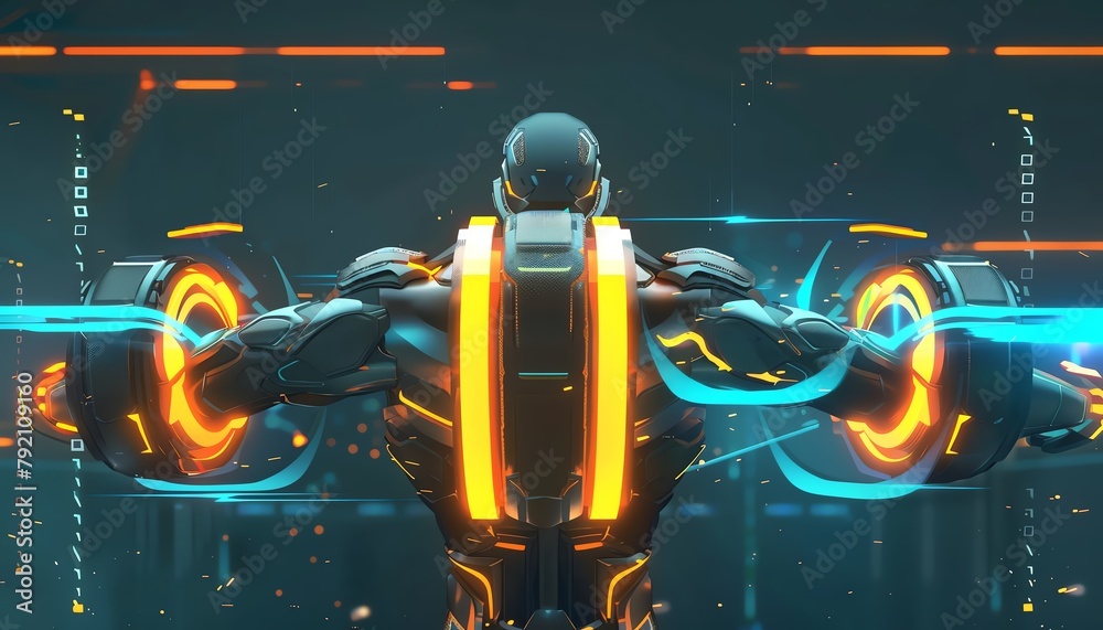 Beneath a neonlit sky, the bodybuilder sculpted his physique with ...