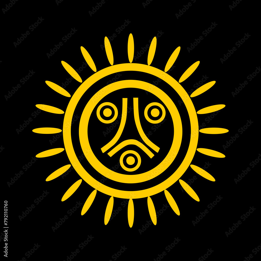 Human face on sun symbol vector illustration isolated. Circle badge ...