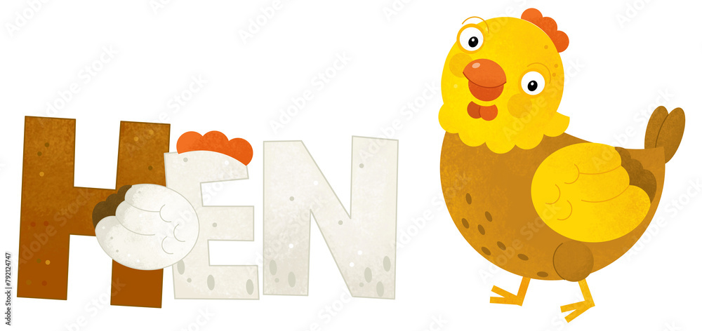 cartoon scene with happy hen chicken poultry farm animal theme with ...