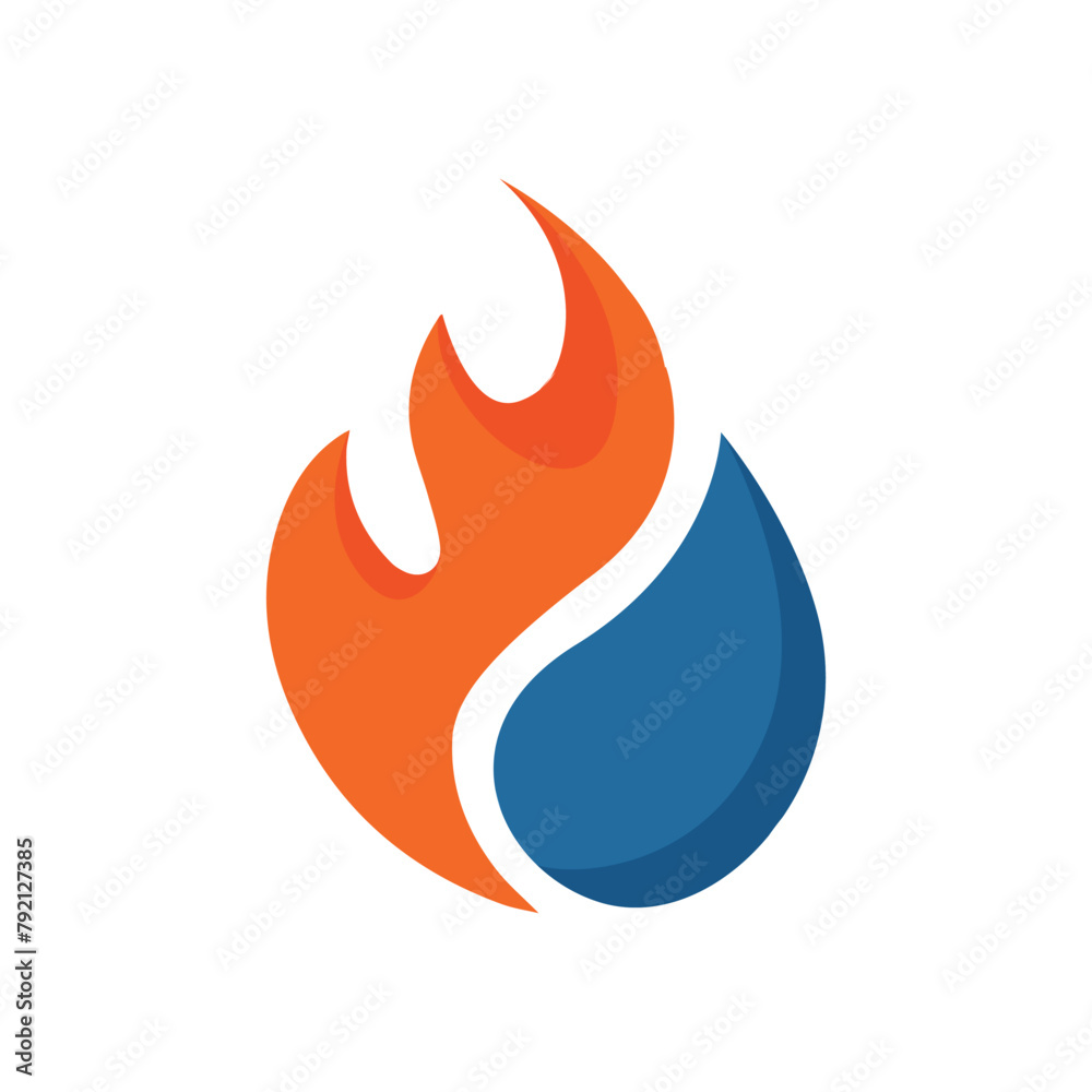 Firewater, water drop and fire branding icon, minimal logo vector ...