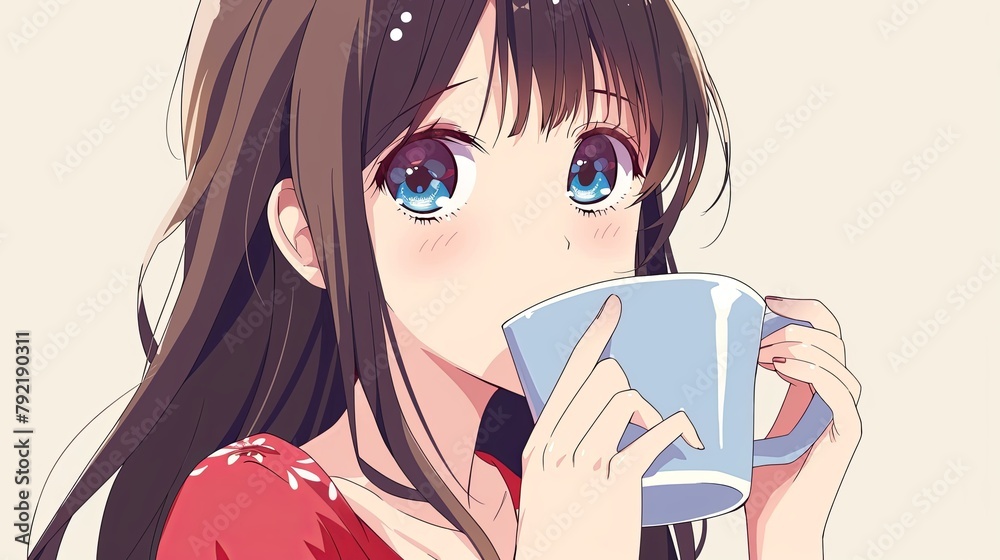 Cute anime girl drinking coffee clipart created with Generative AI ...