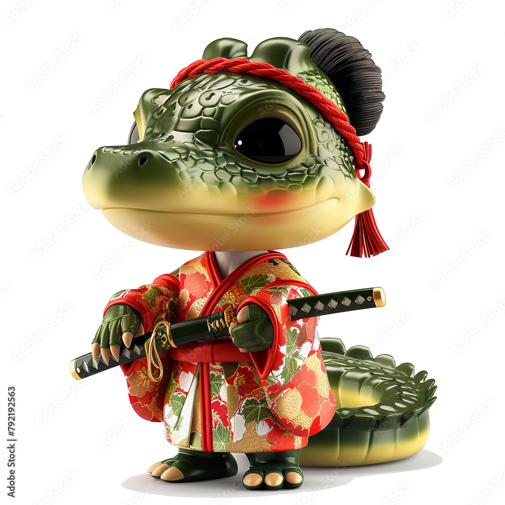 Crocodile Samurai cartoon illustration with katana sword. alligator ...