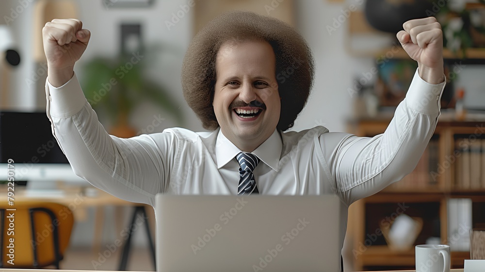 Happy and motivated eccentric and quirky office worker - big smile ...