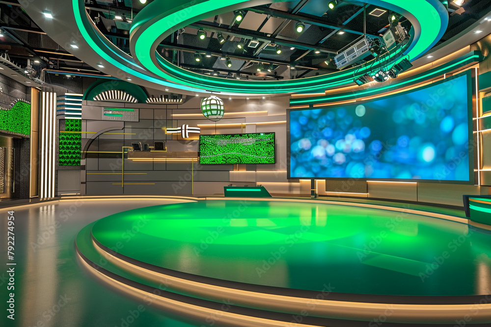 A virtual TV studio set with a green screen background is a versatile ...