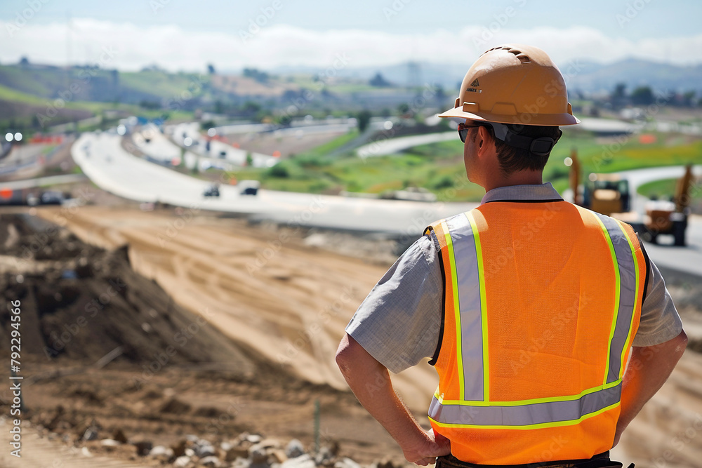 Civil engineer overseeing earthwork and paving on an overpass ...