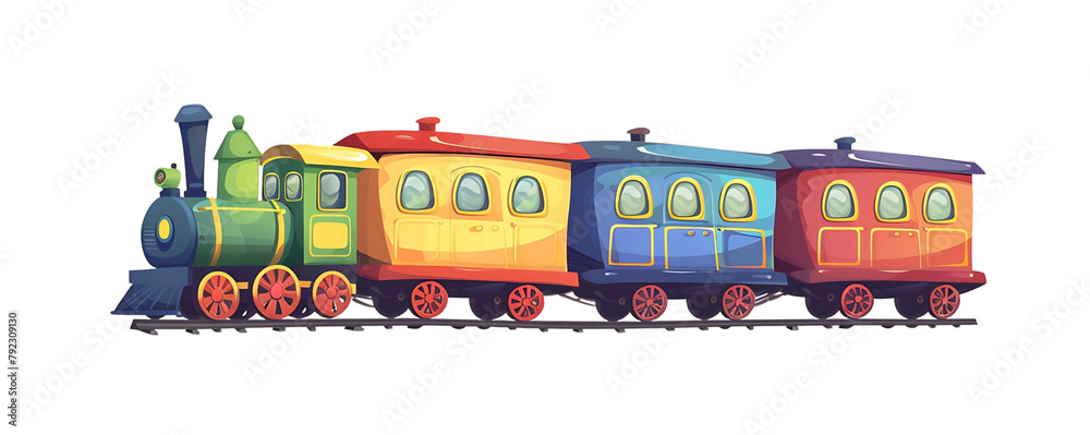 Colorful cartoon train with locomotive and two carriages, vector ...