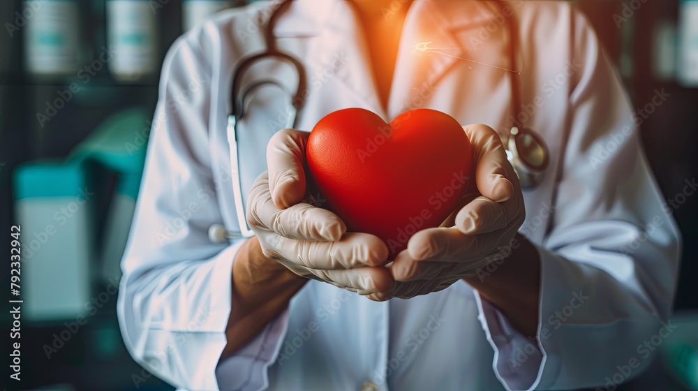 Cardiologist doctor holding a red heart in his hands , cardiac disease ...