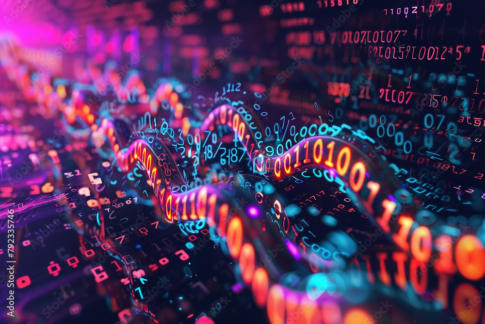 Concept of cybercrime prevention, depicted by a stream of binary ...