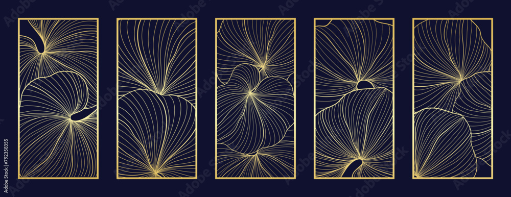Gold lotus leaf line art pattern vector collection. Laser cut with line ...