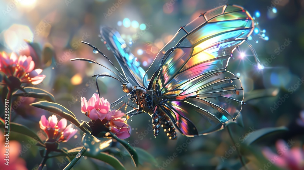 Immerse viewers in a cybernetic butterfly garden, showcasing ultra ...