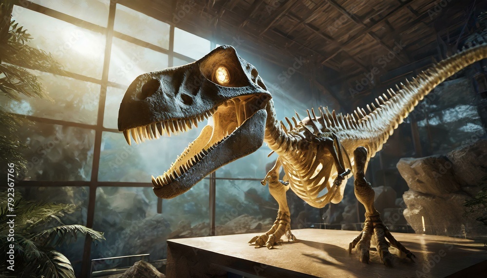 Foto de Stock Dinosaur skeleton of a T-Rex on display in a natural ...